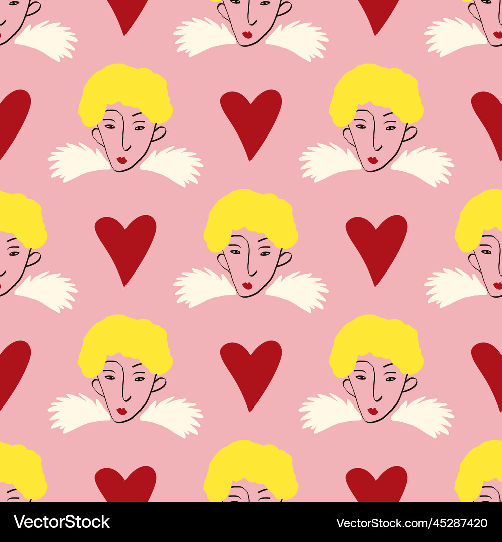 Fancy bizarre angels and heart valentines day Vector Image