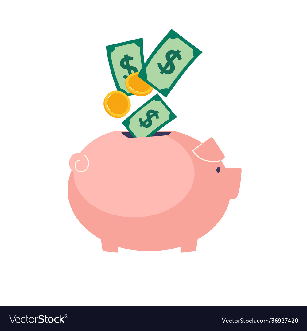 Filling piggy banks with gold coins and banknotes Vector Image