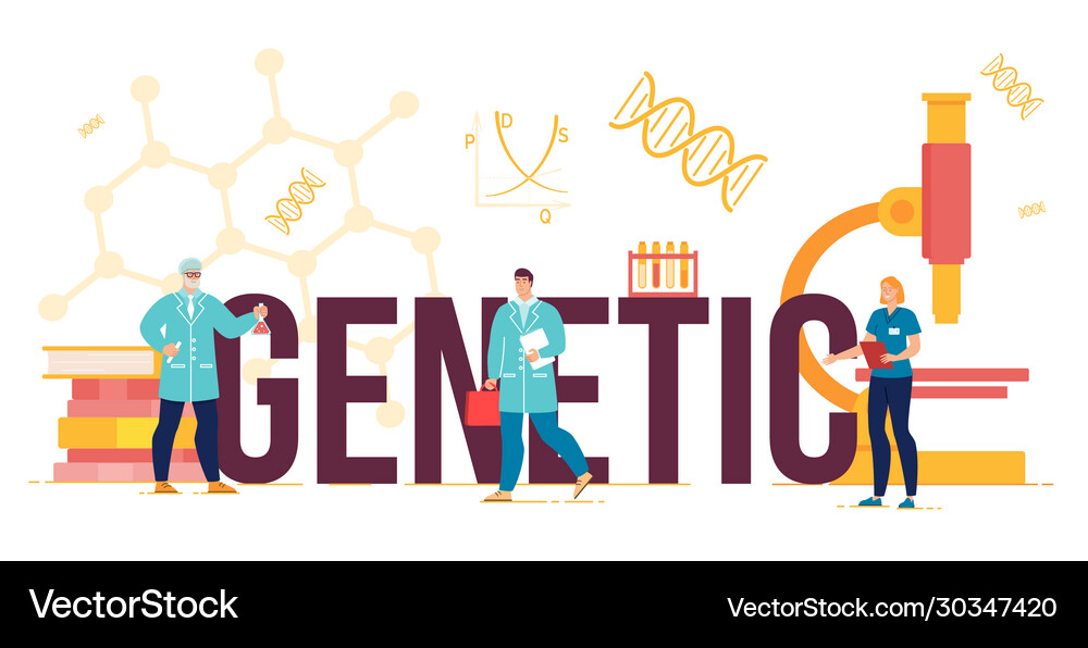 Genetic capital letter and tiny scientist team Vector Image