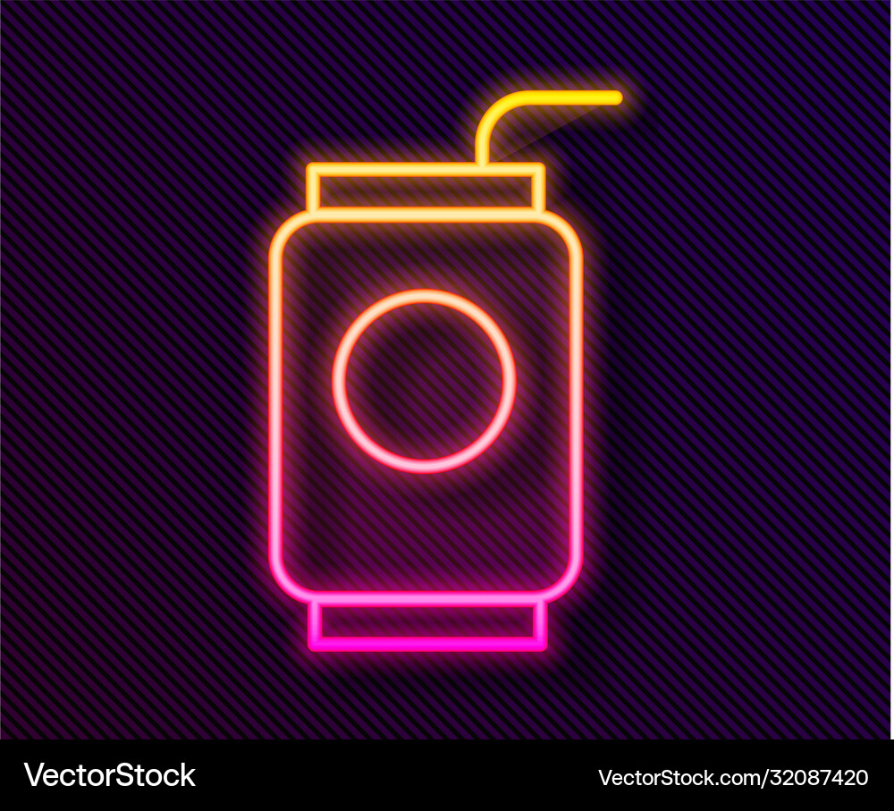 Glowing neon line soda can with drinking straw Vector Image
