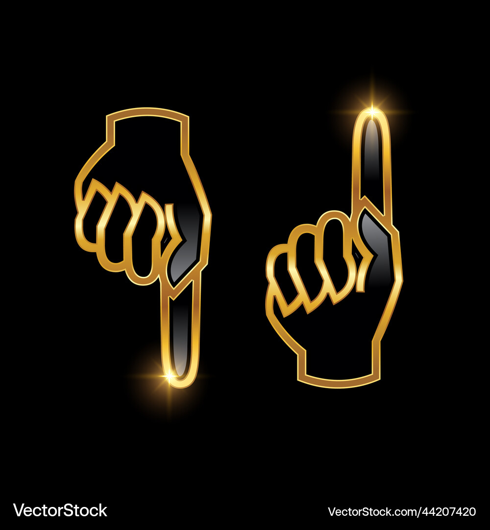 Golden pointing finger hand sign Royalty Free Vector Image