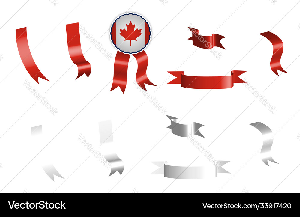 Label set red and white ribbons with tag Vector Image
