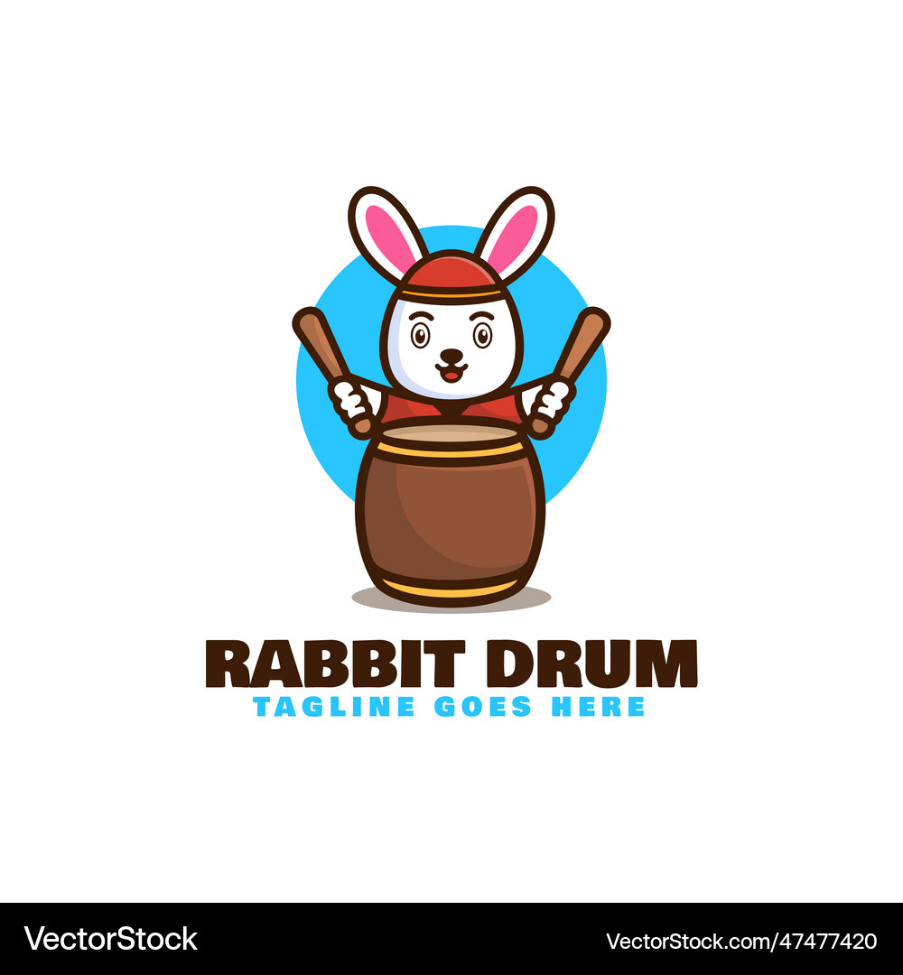 Logo rabbit drum mascot cartoon style Royalty Free Vector