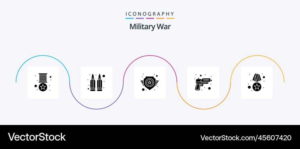 Military war glyph 5 icon pack including badge Vector Image