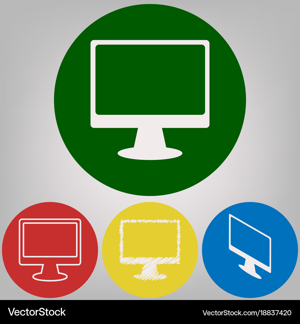 Monitor with brush sign 4 white styles Royalty Free Vector