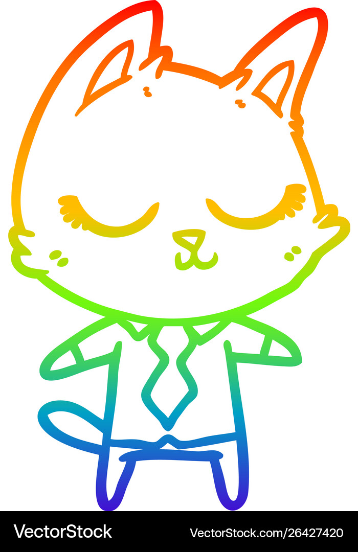 Rainbow gradient line drawing calm cartoon cat Vector Image