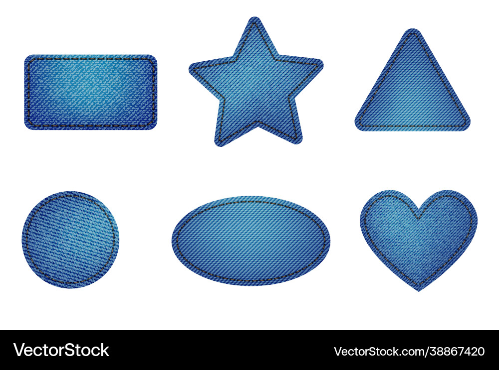 Set blue denim patches with stitch light Vector Image