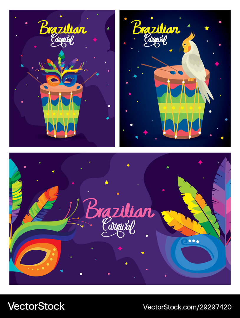 Set poster brazil with decoration Royalty Free Vector Image