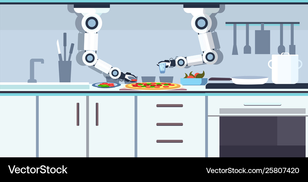 Smart handy chef robot preparing tasty pizza Vector Image