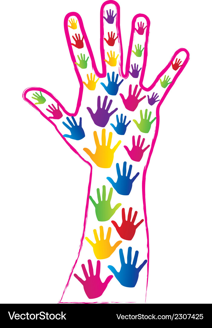 Colorful conceptual hand over white background Vector Image