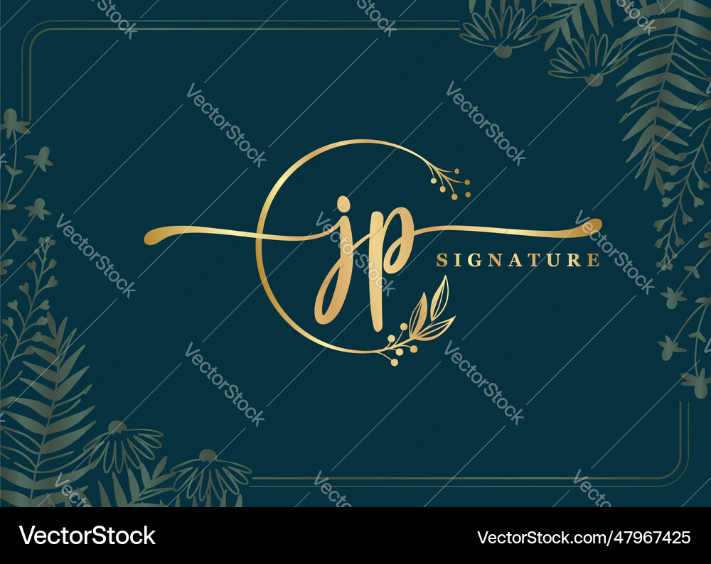 Luxury signature initial jp logo design isolated Vector Image