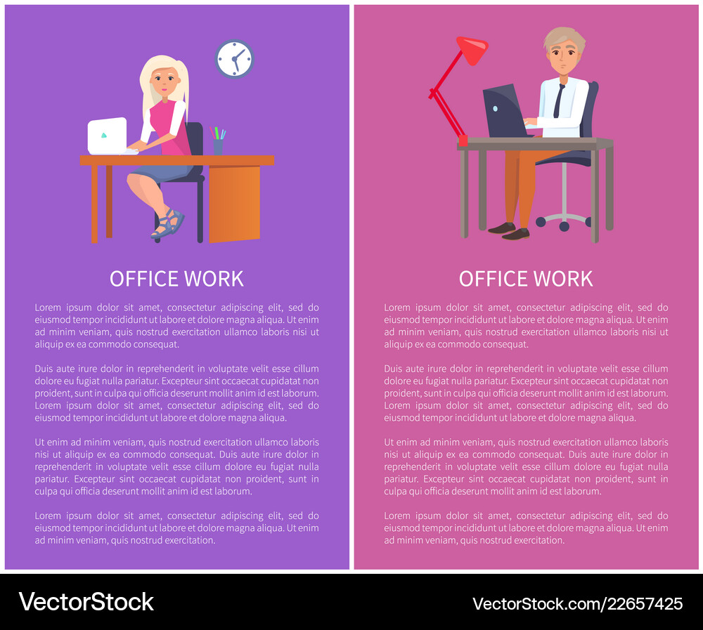 Office work banners man woman at workplace Vector Image