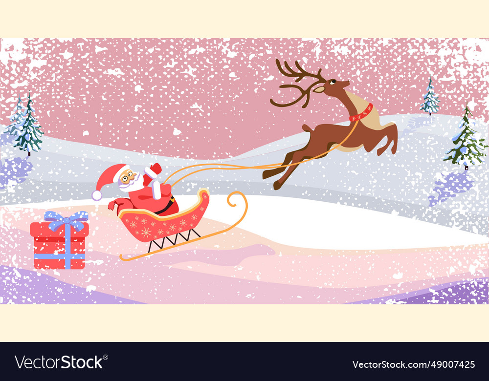 Santa claus on a sleigh with deer christmas Vector Image