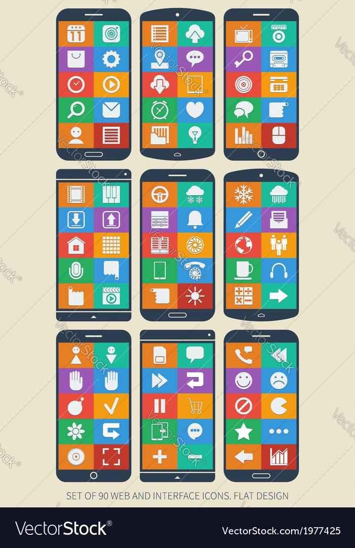 Set of 90 web and interface icons flat design Vector Image