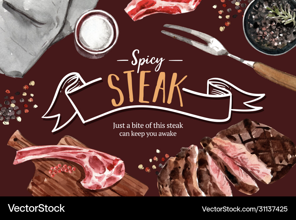 Steak frame design with grilled meat pepper Vector Image
