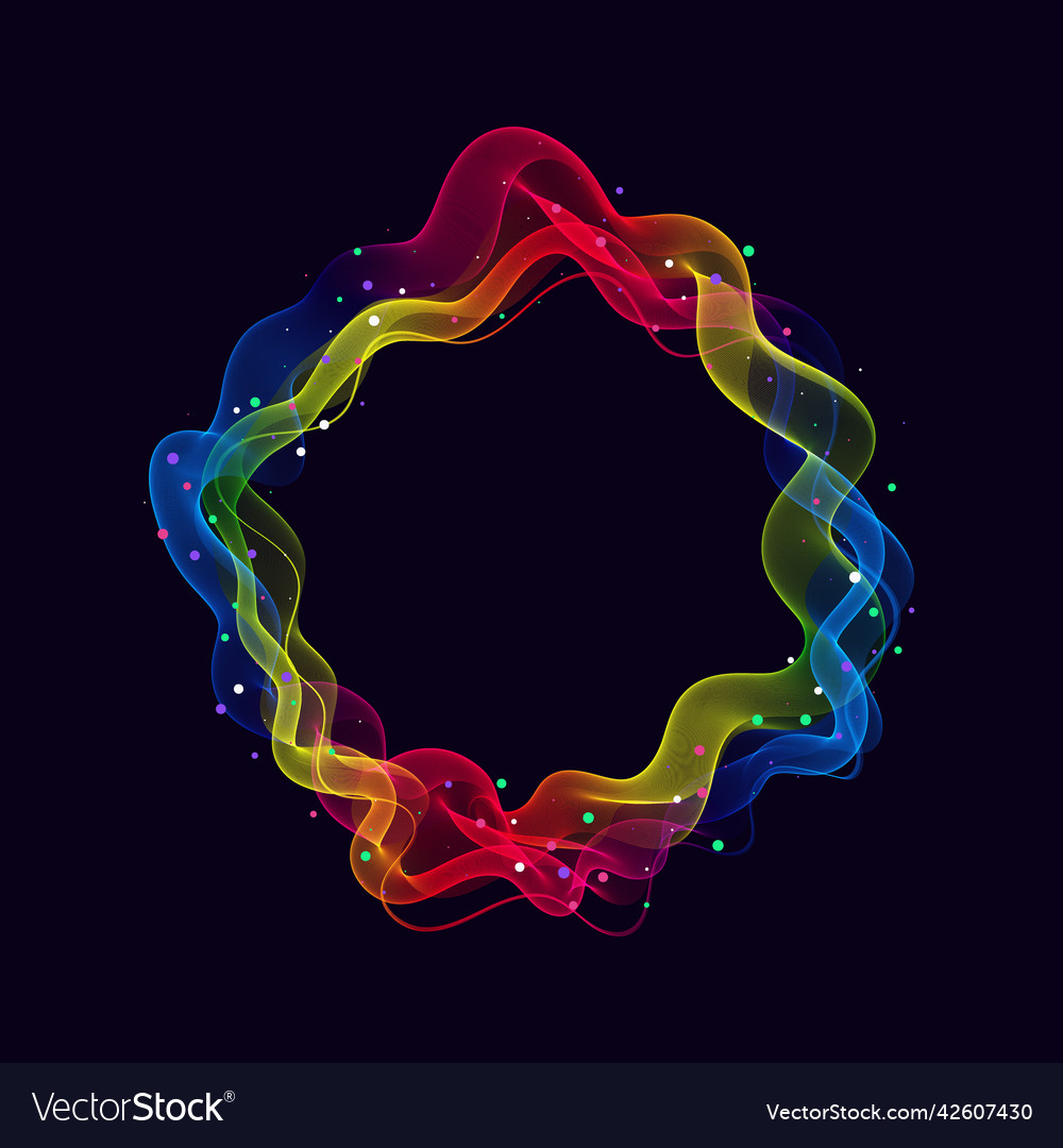 Abstract wavy rainbow light circle on black Vector Image