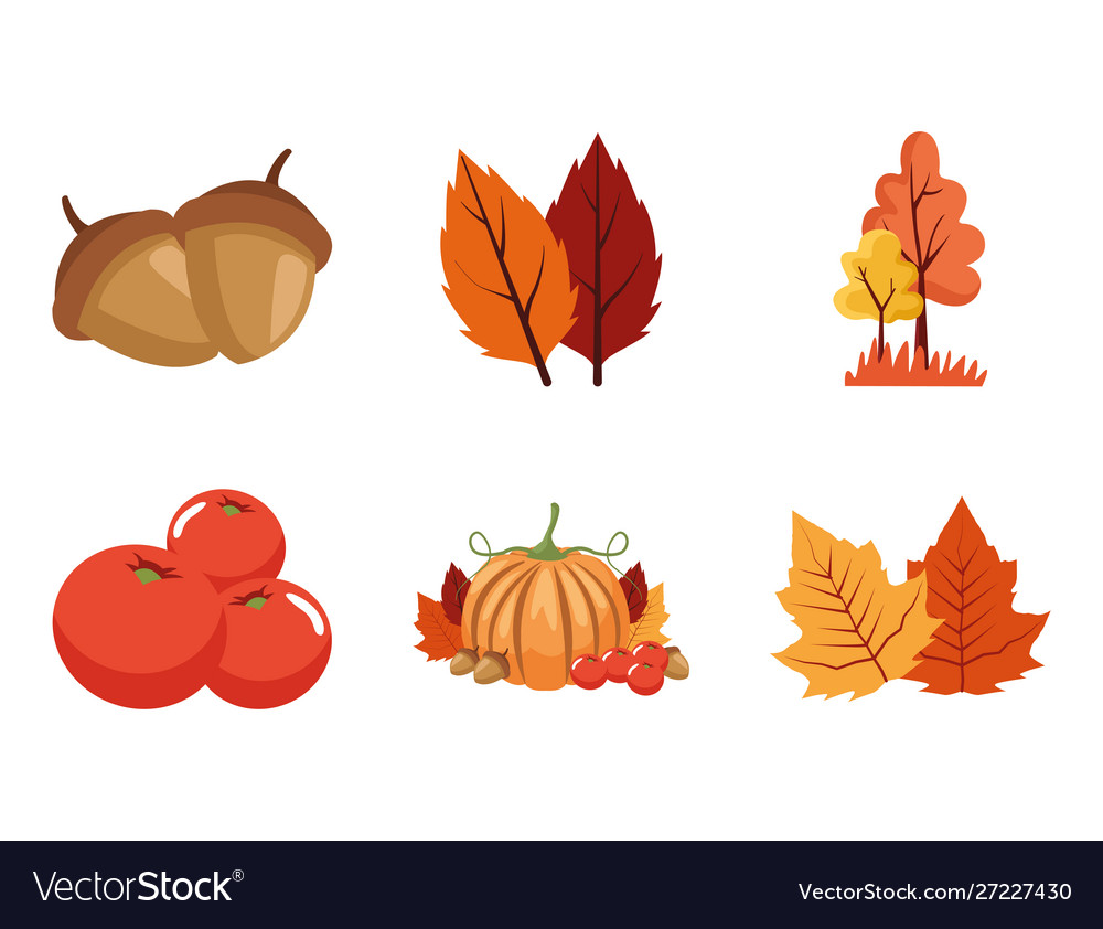 Bundle autumn season icons Royalty Free Vector Image