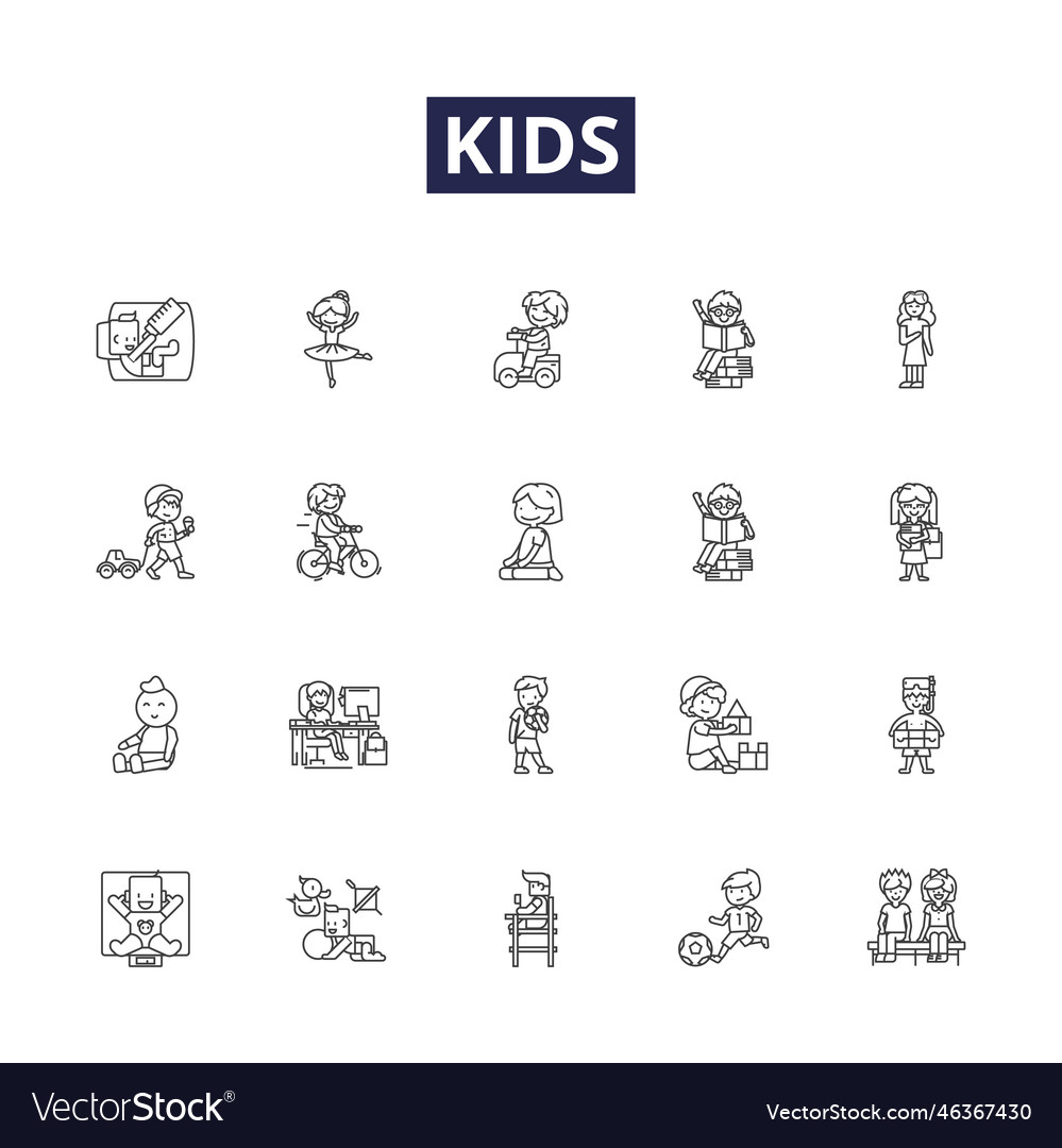 Kids line icons and signs infants Royalty Free Vector Image