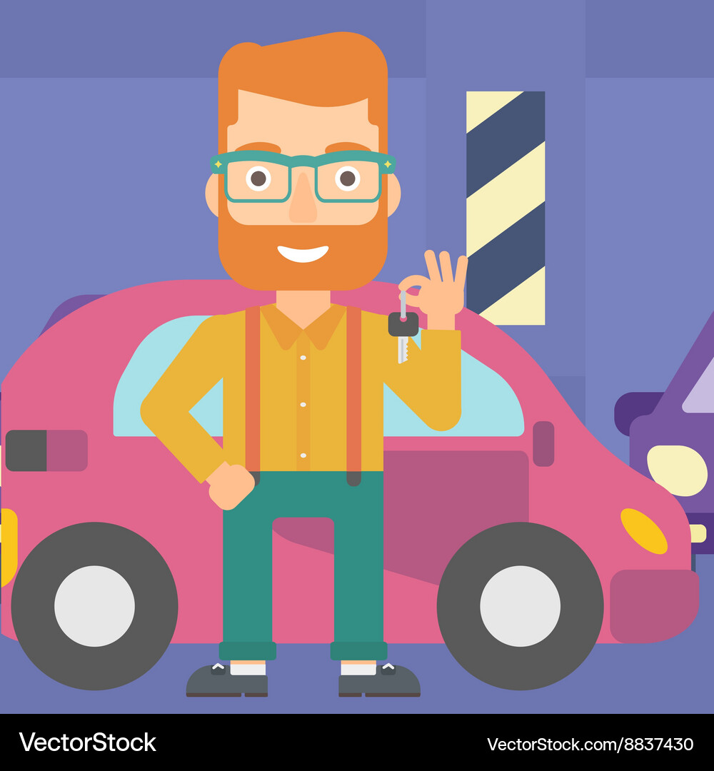 Man holding keys from new car Royalty Free Vector Image