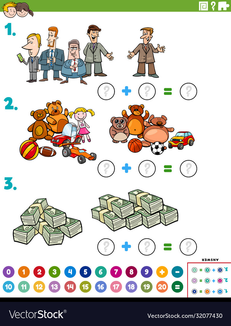 Maths addition educational task with objects and Vector Image