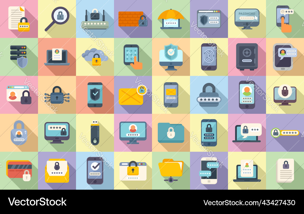 Password protection icons set flat safety Vector Image