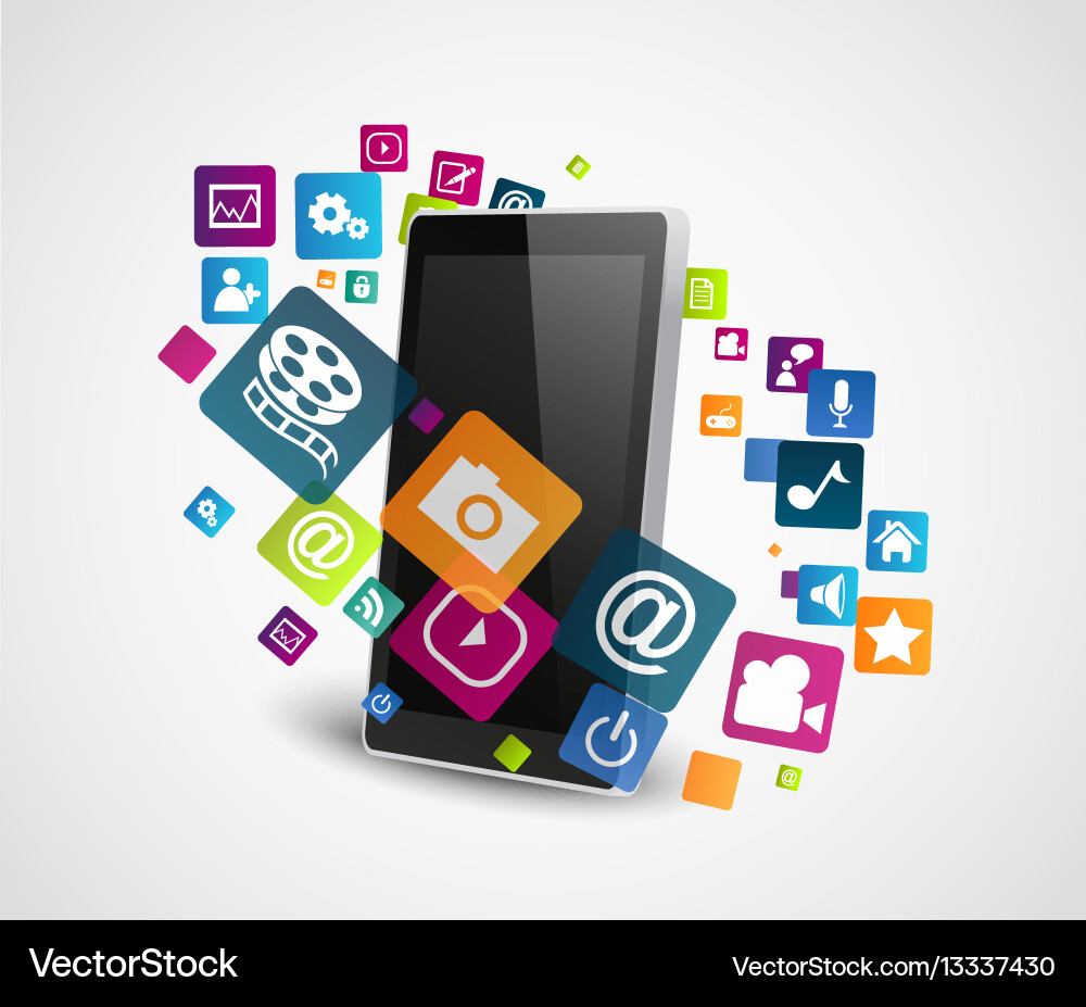 Smartphone with colorful application icons Vector Image