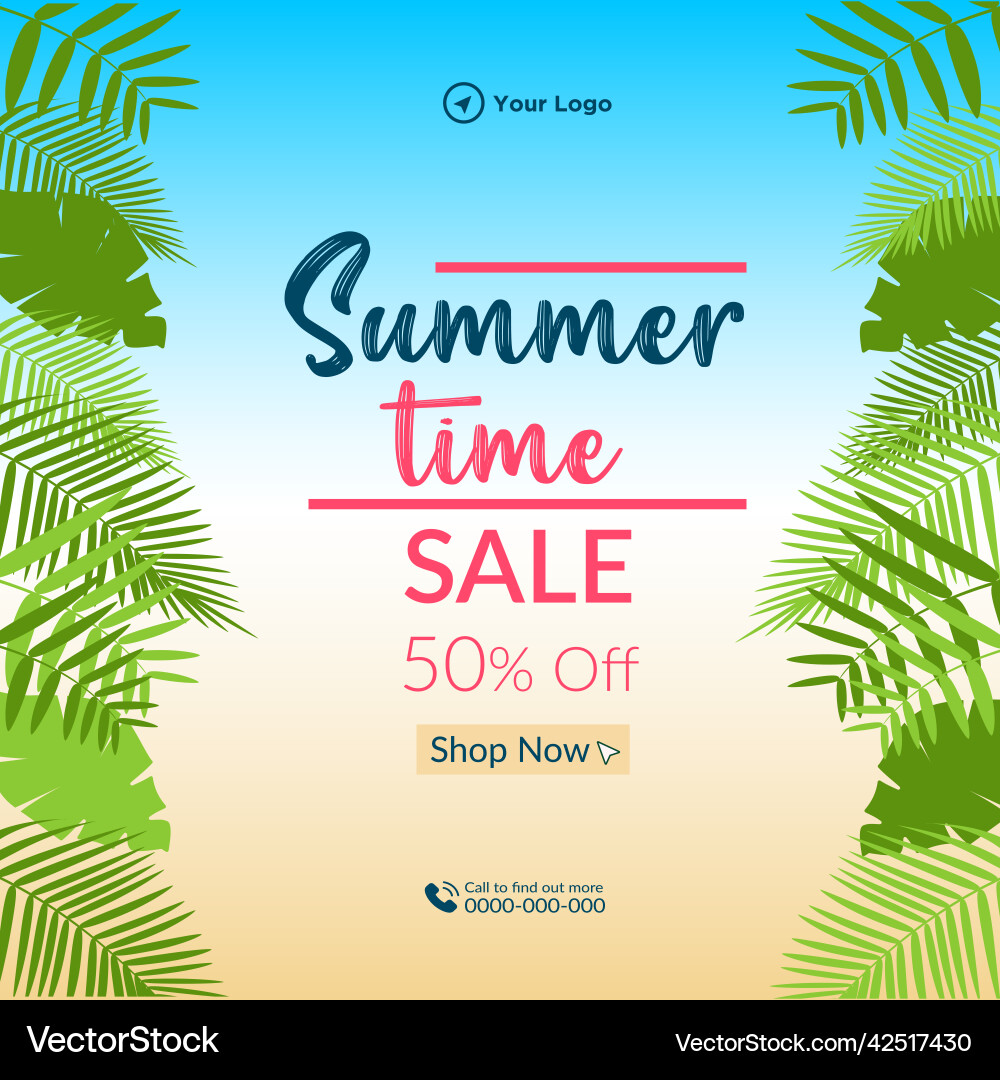 Summer time sale banner design Royalty Free Vector Image