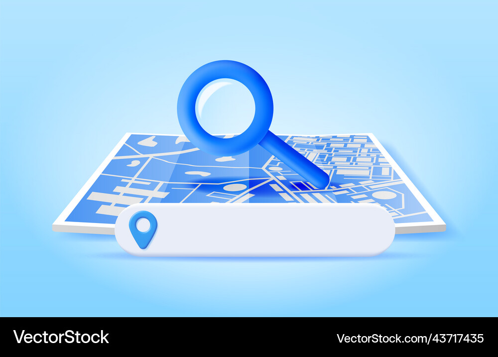 3d location folded paper map search bar and pin Vector Image