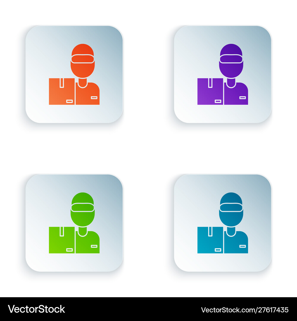 Color delivery man with cardboard boxes icon Vector Image