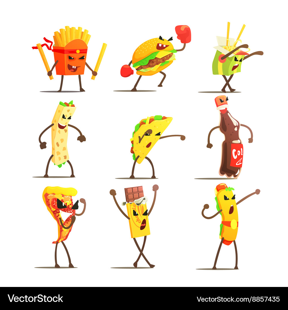 Fast Food Cartoon Characters Set Royalty Free Vector Image