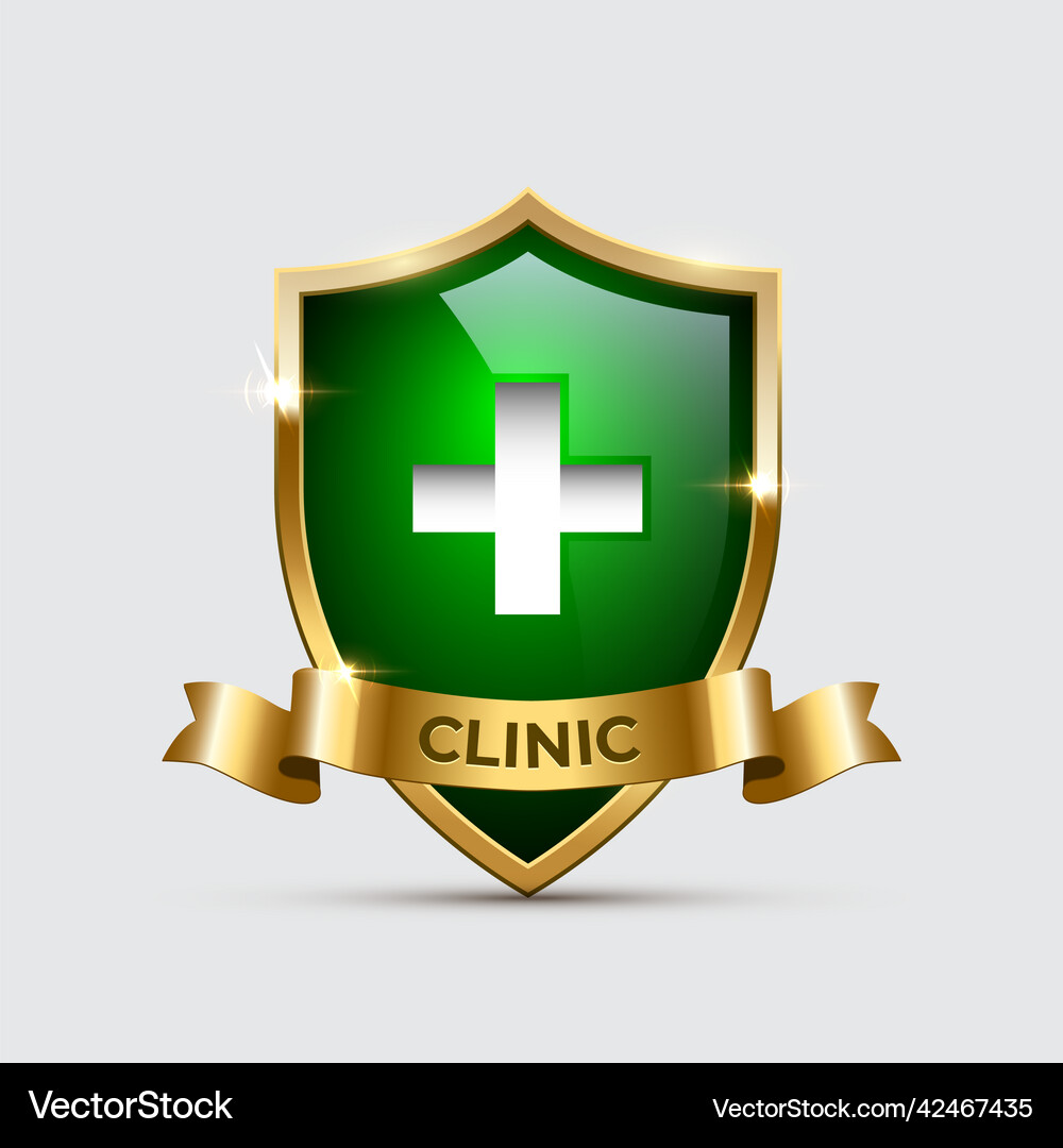 Glass shield with golden frame green cross Vector Image