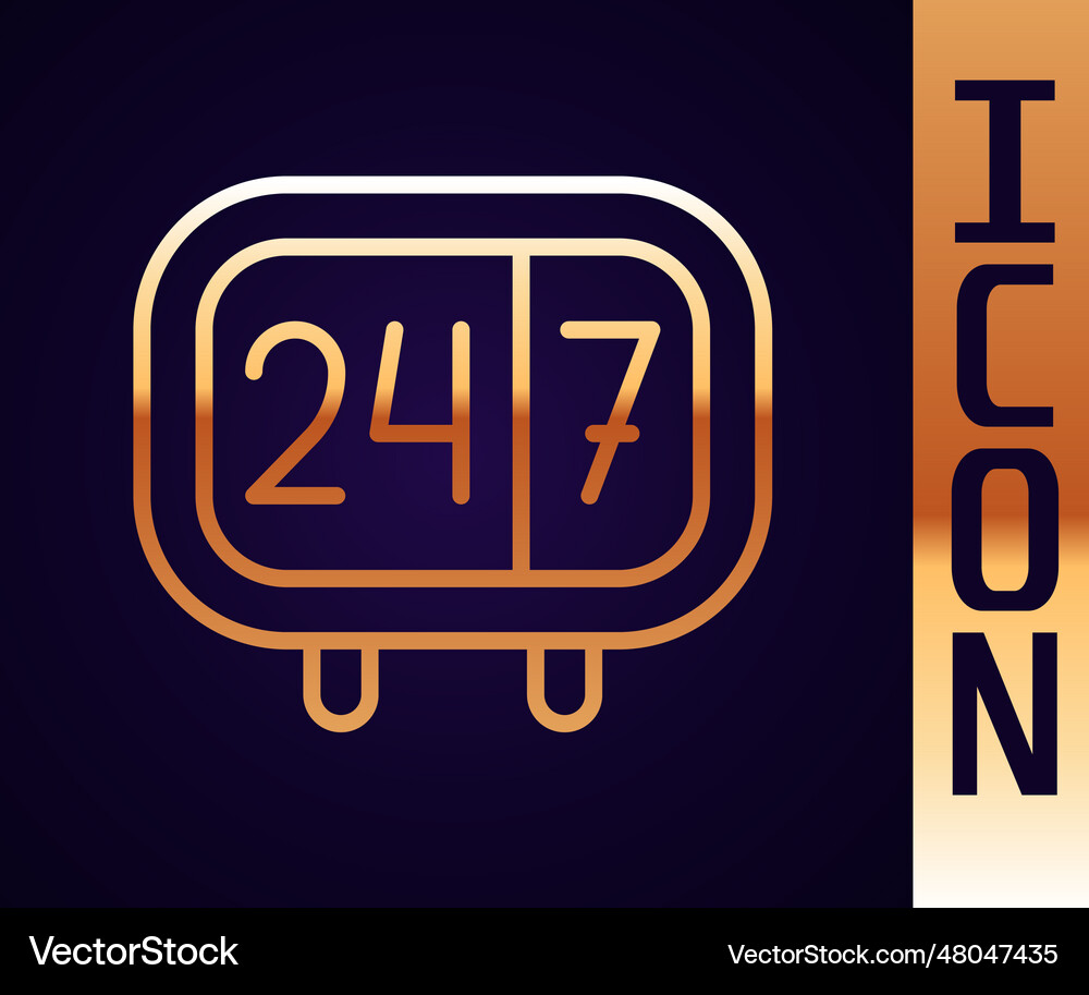 Gold line clock 24 hours icon isolated on black Vector Image