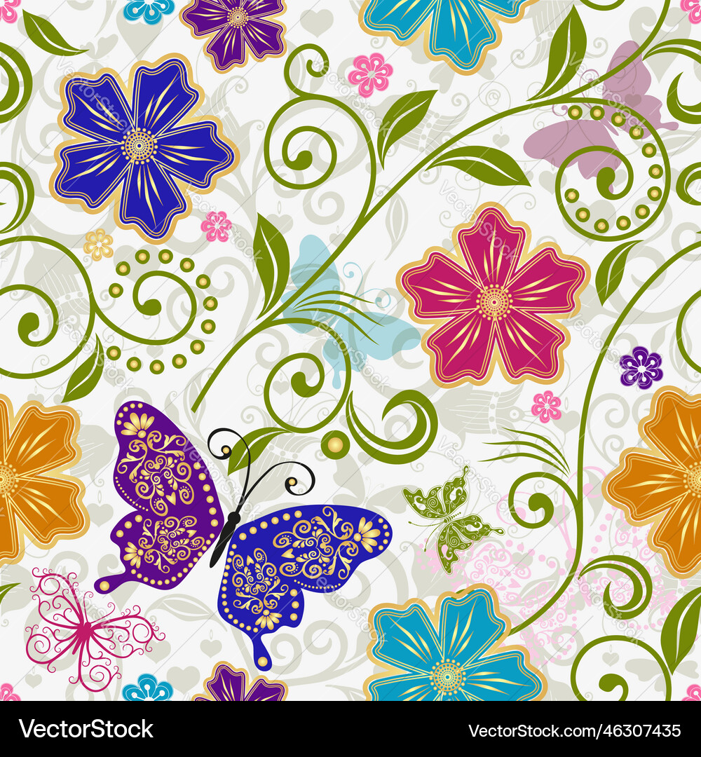 Seamless easter spring pattern with flowers Vector Image