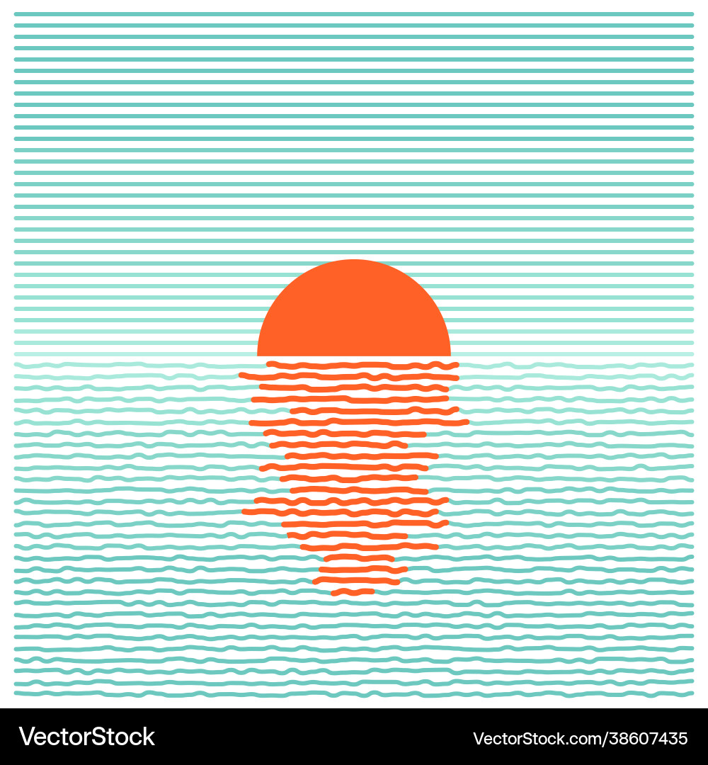 Sunset in ocean - striped background line art Vector Image