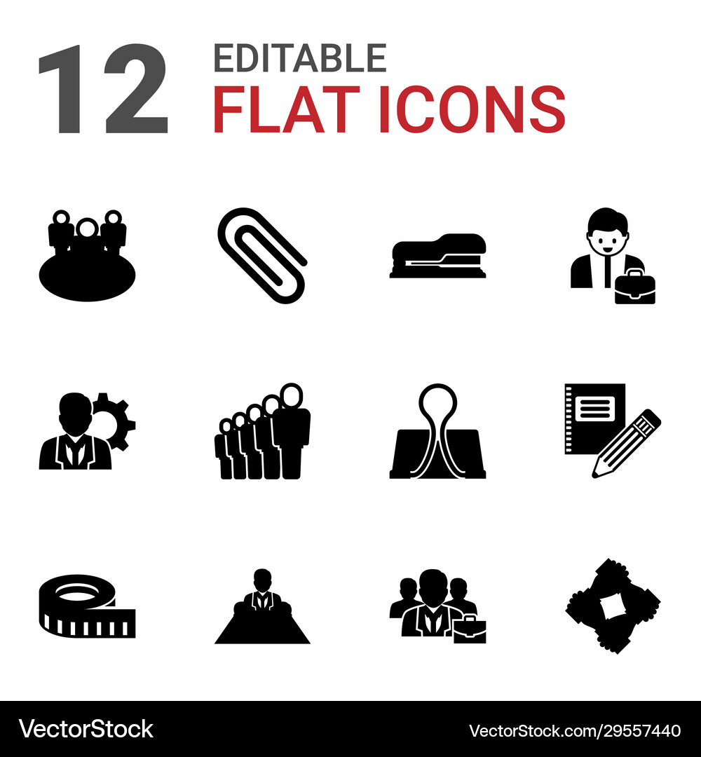 12 office filled icons set isolated on white Vector Image