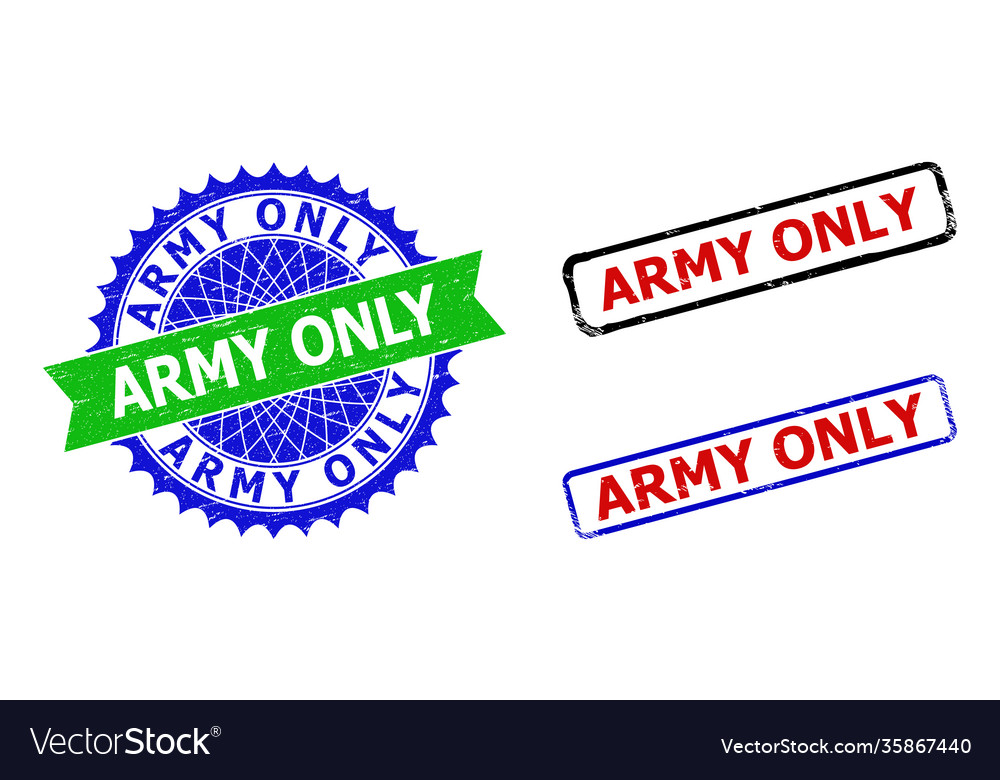 Army only rosette and rectangle bicolor stamps Vector Image