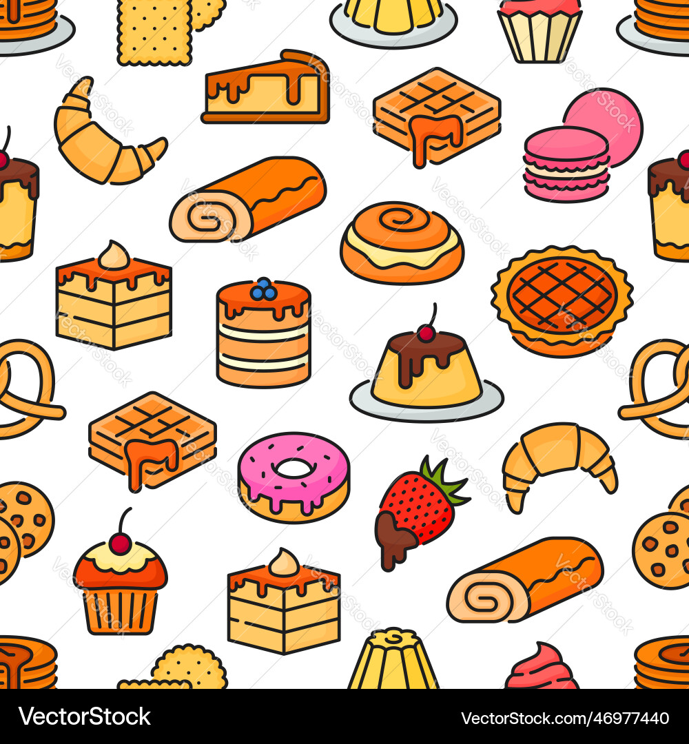 Dessert and bakery seamless pattern pastry food Vector Image