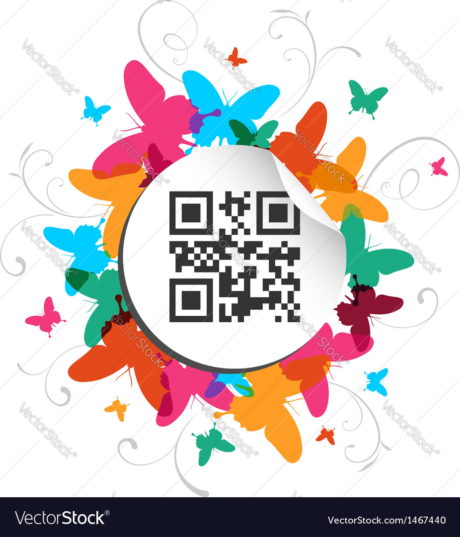 Happy butterfly spring time with qr code label Vector Image