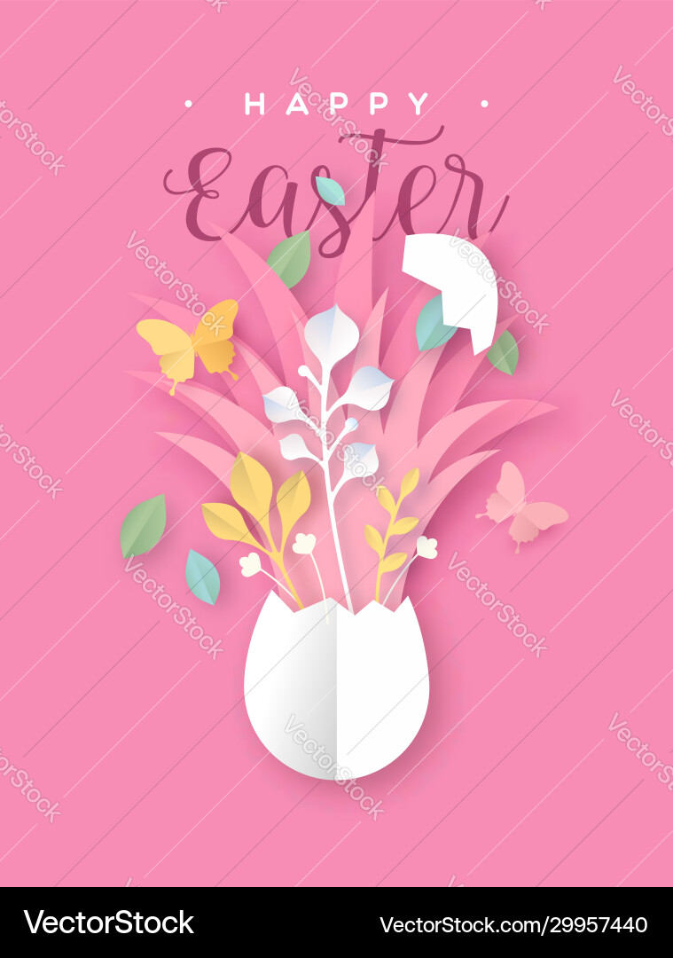 Happy easter paper cut card spring papercraft egg Vector Image