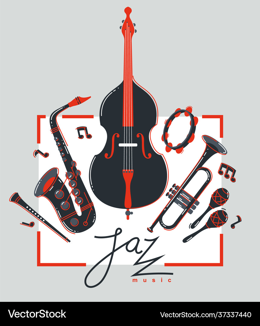 Jazz music band poster different instruments flat Vector Image