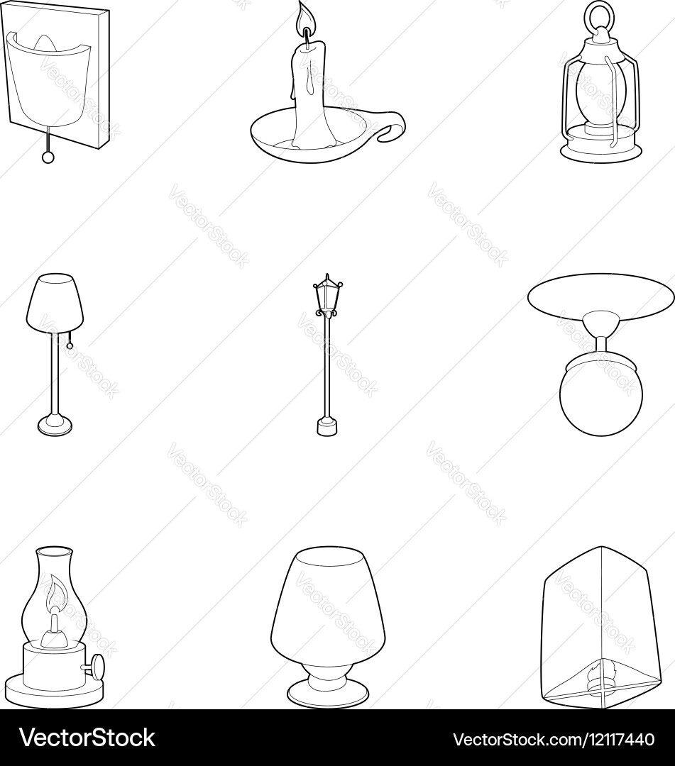Light for home icons set outline style Royalty Free Vector