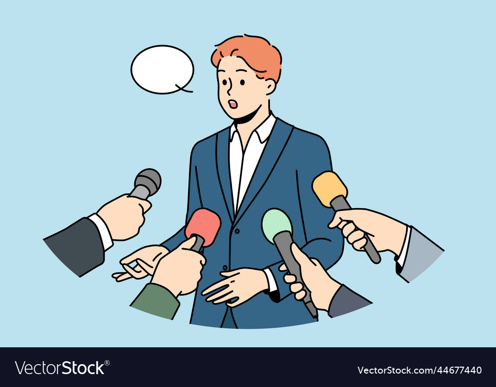 Male politician talk with journalists Royalty Free Vector