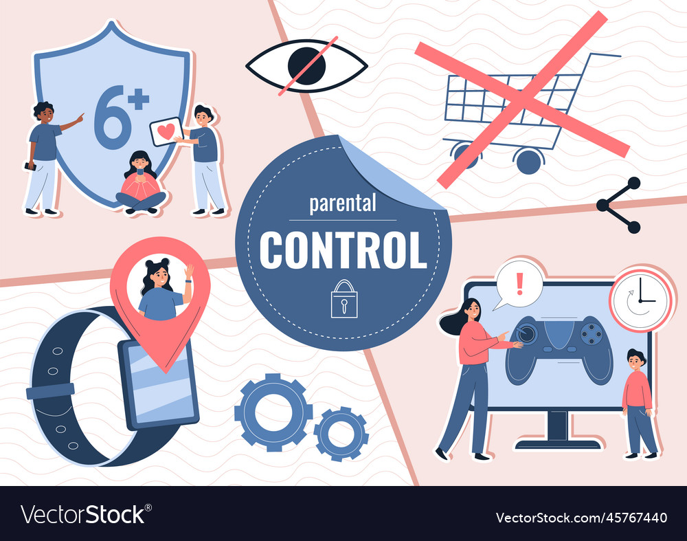 Parental control collage composition Royalty Free Vector
