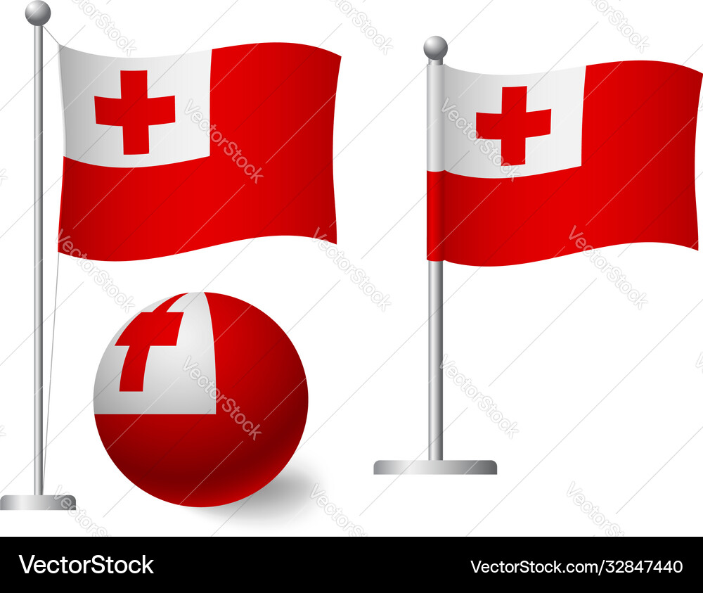 Tonga flag on pole and ball icon Royalty Free Vector Image