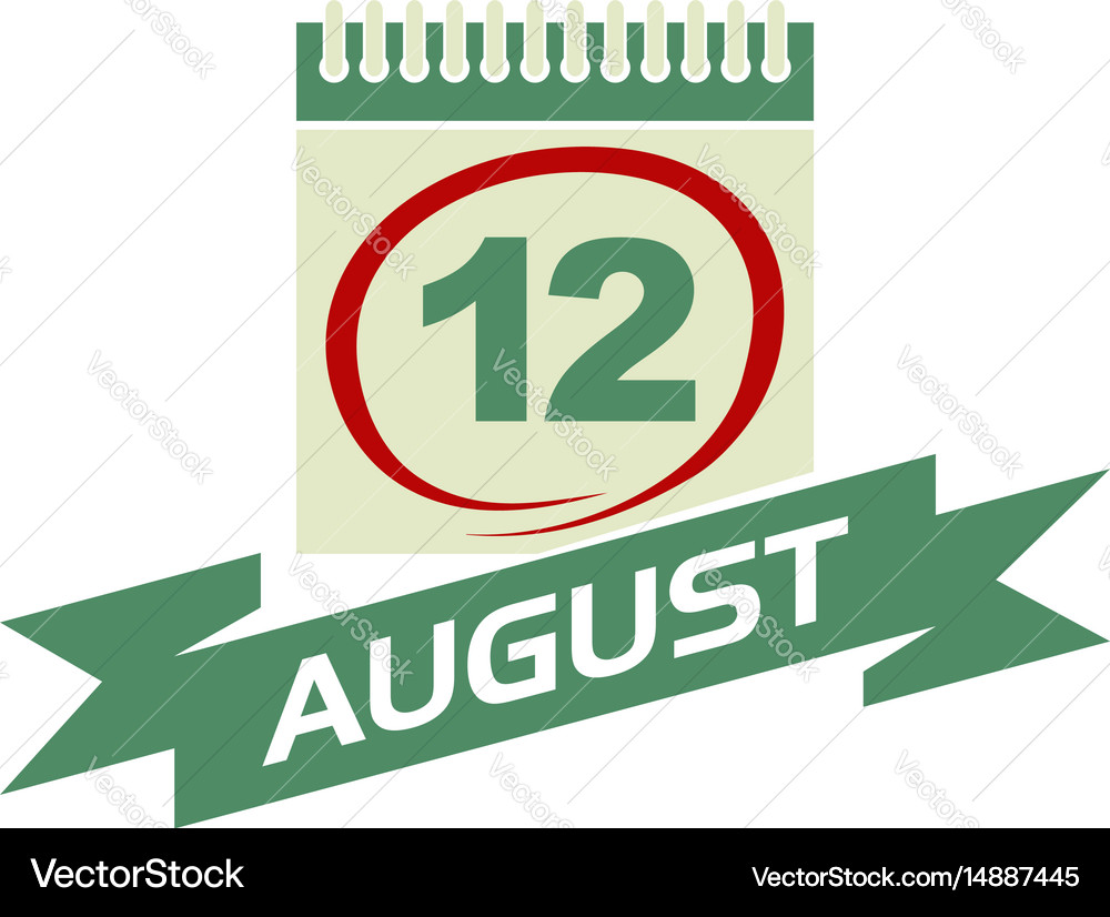 12 august calendar with ribbon Royalty Free Vector Image