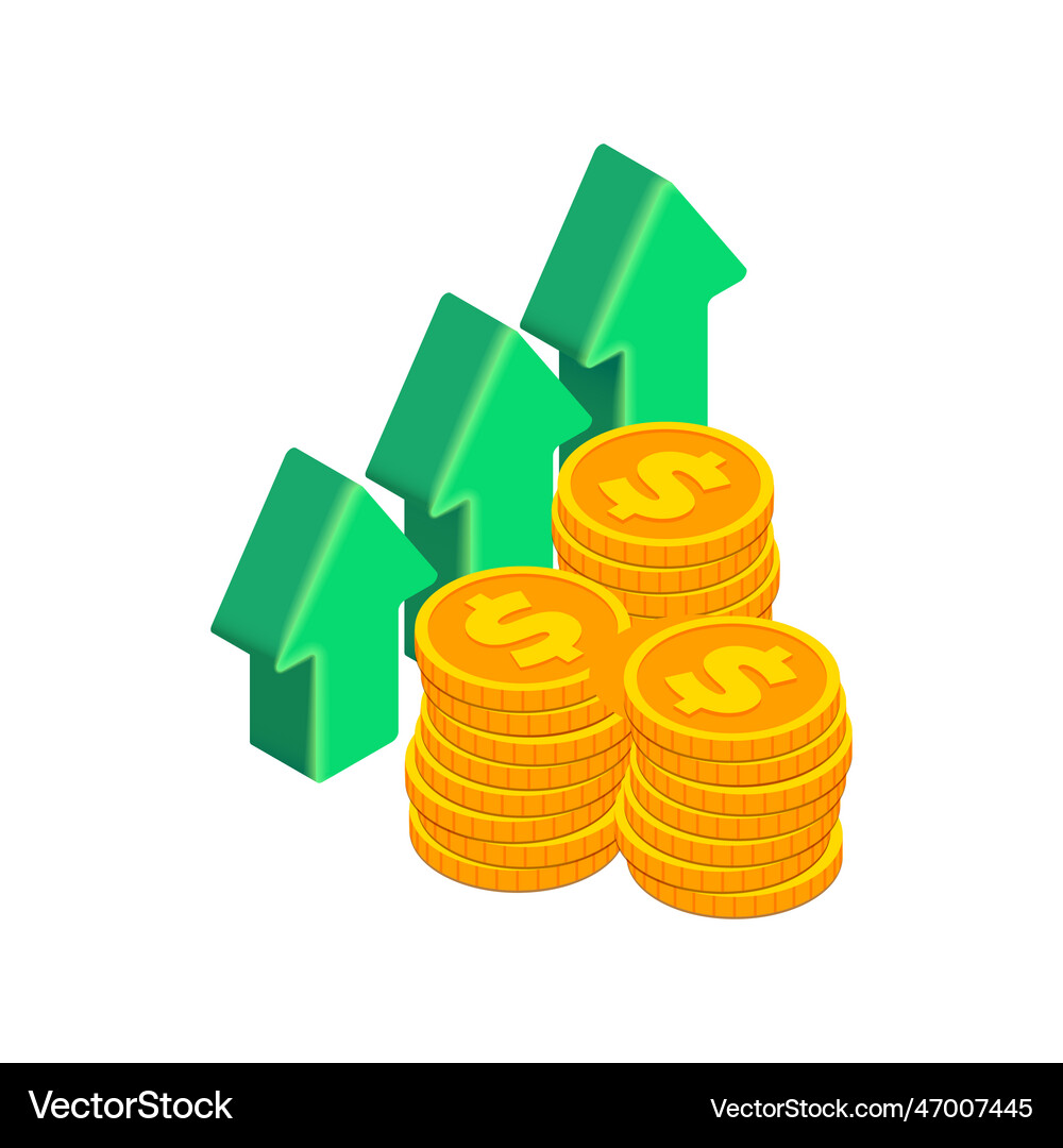 3d isometric money growth up concept Royalty Free Vector