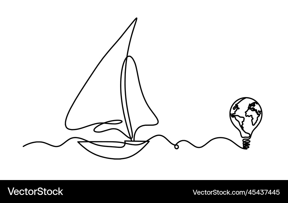 Abstract boat with light bulb as line drawing Vector Image