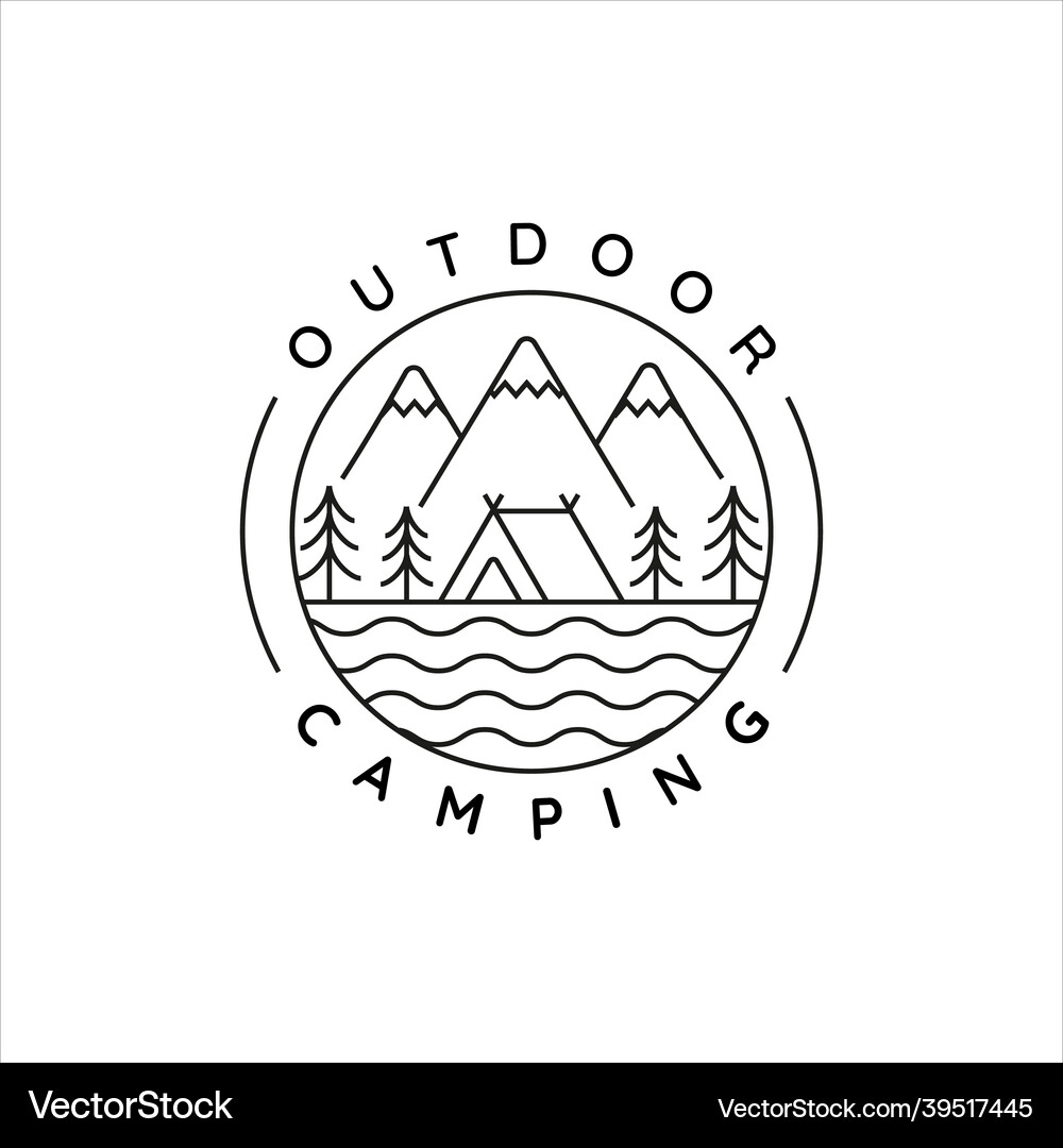 Camping logo line art simple minimalist template Vector Image