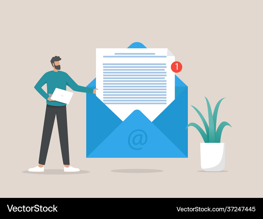 Man holding huge envelope with letter new email Vector Image
