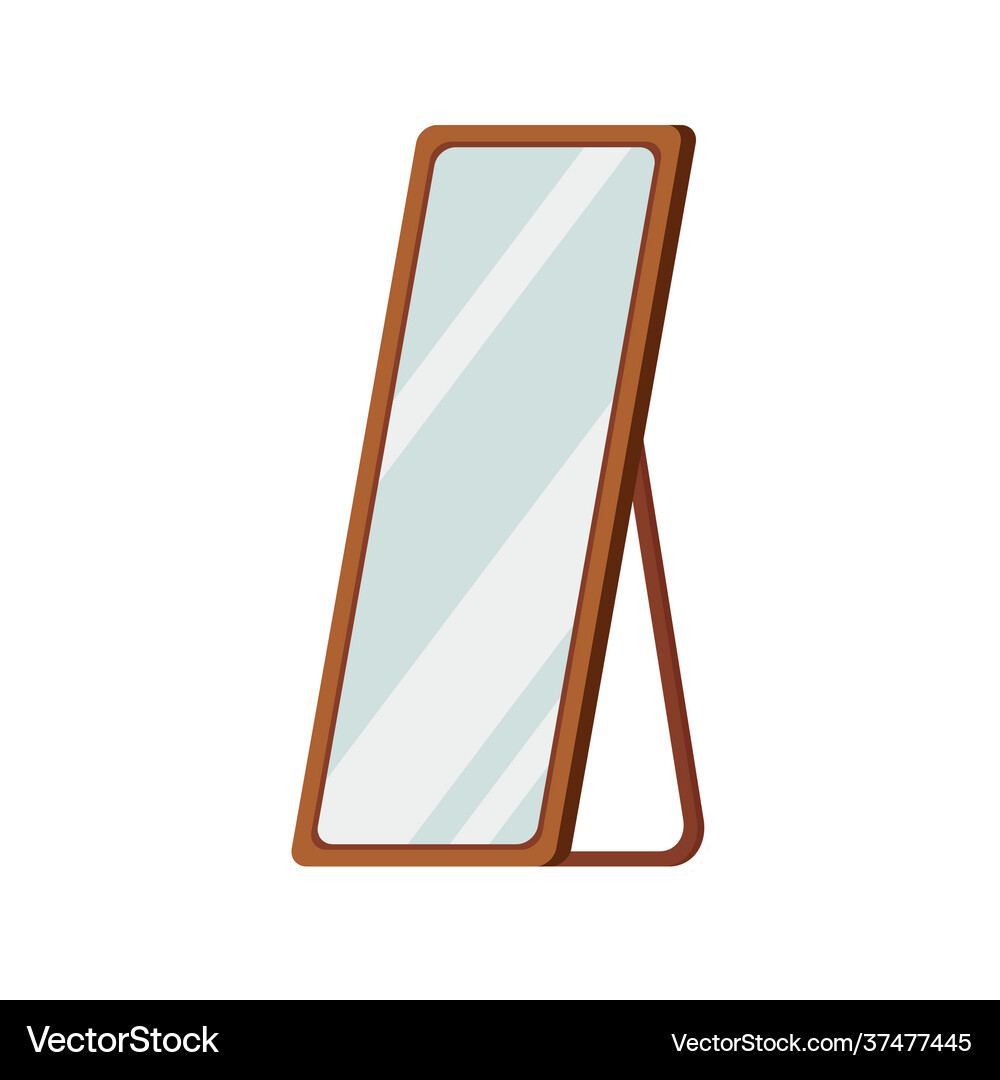 Mirror with wood frame stand on floor isolated Vector Image